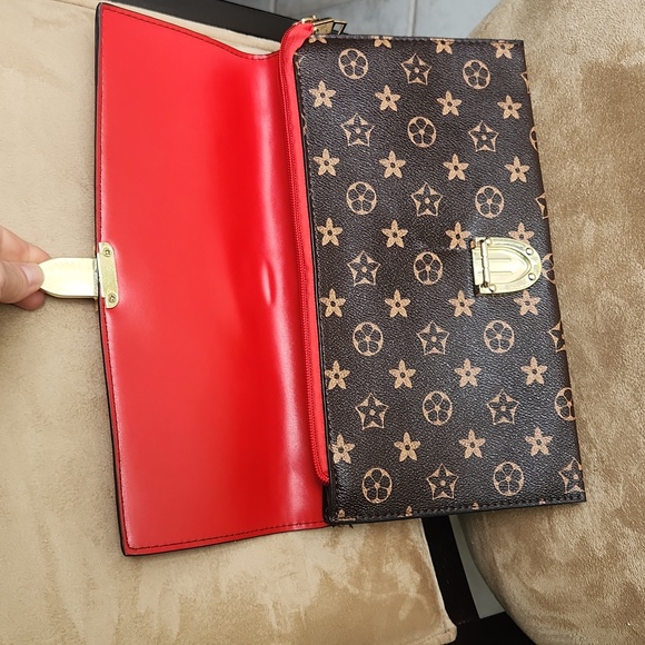 Bags | Monogram Red Brown Color Clutch Wallet | Poshmark